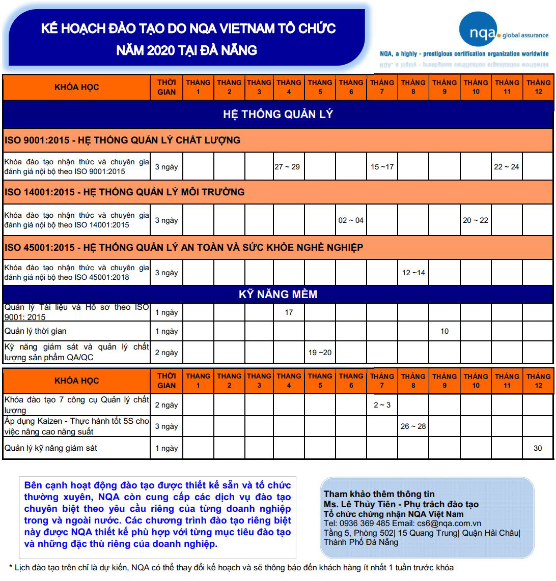 Chương trình đào tạo ISO NQA năm 2020 tại Đà Nẵng